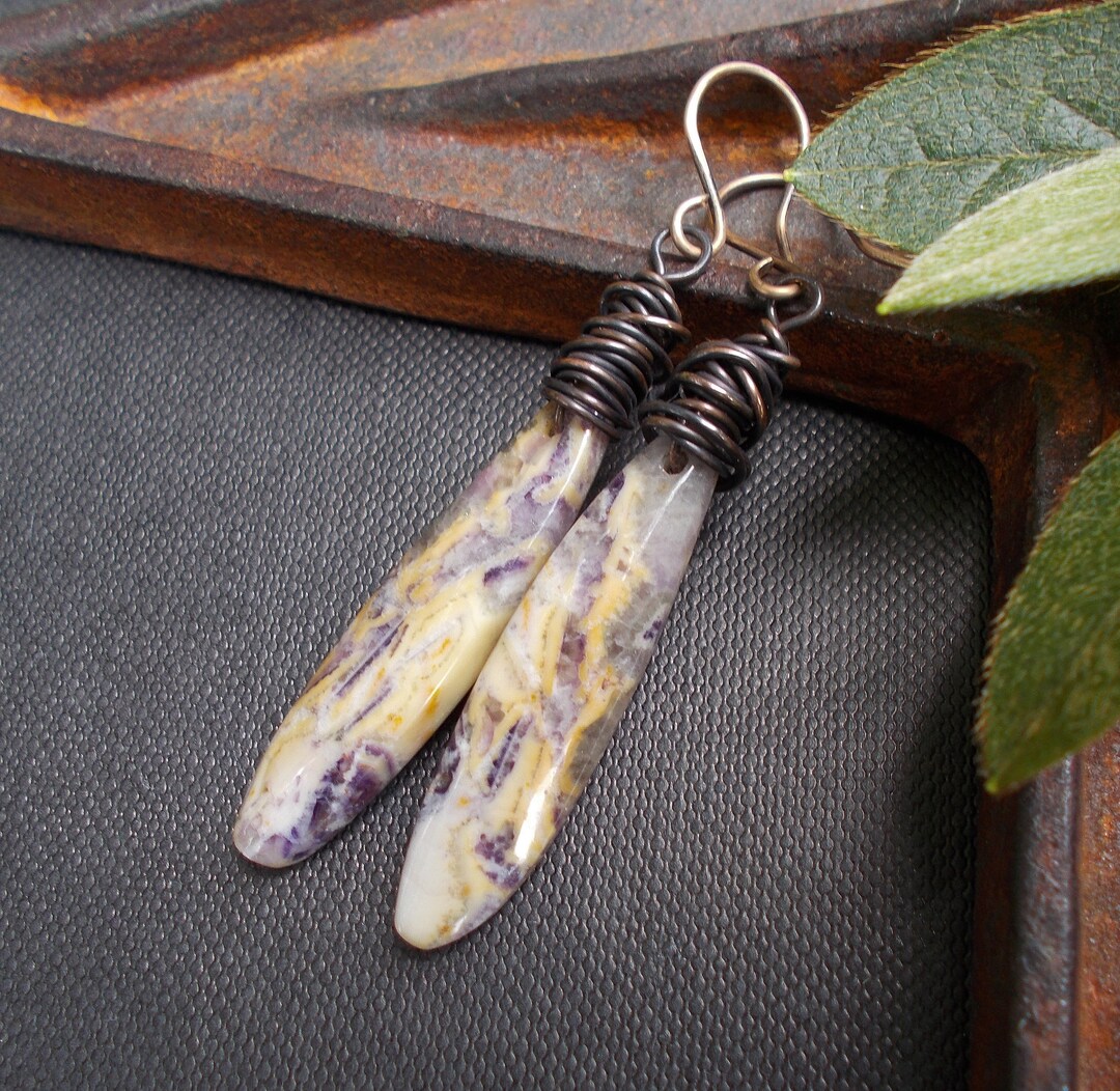 Purple Stone Slab Earrings Natural Earthy Petrified Fluorite - Etsy