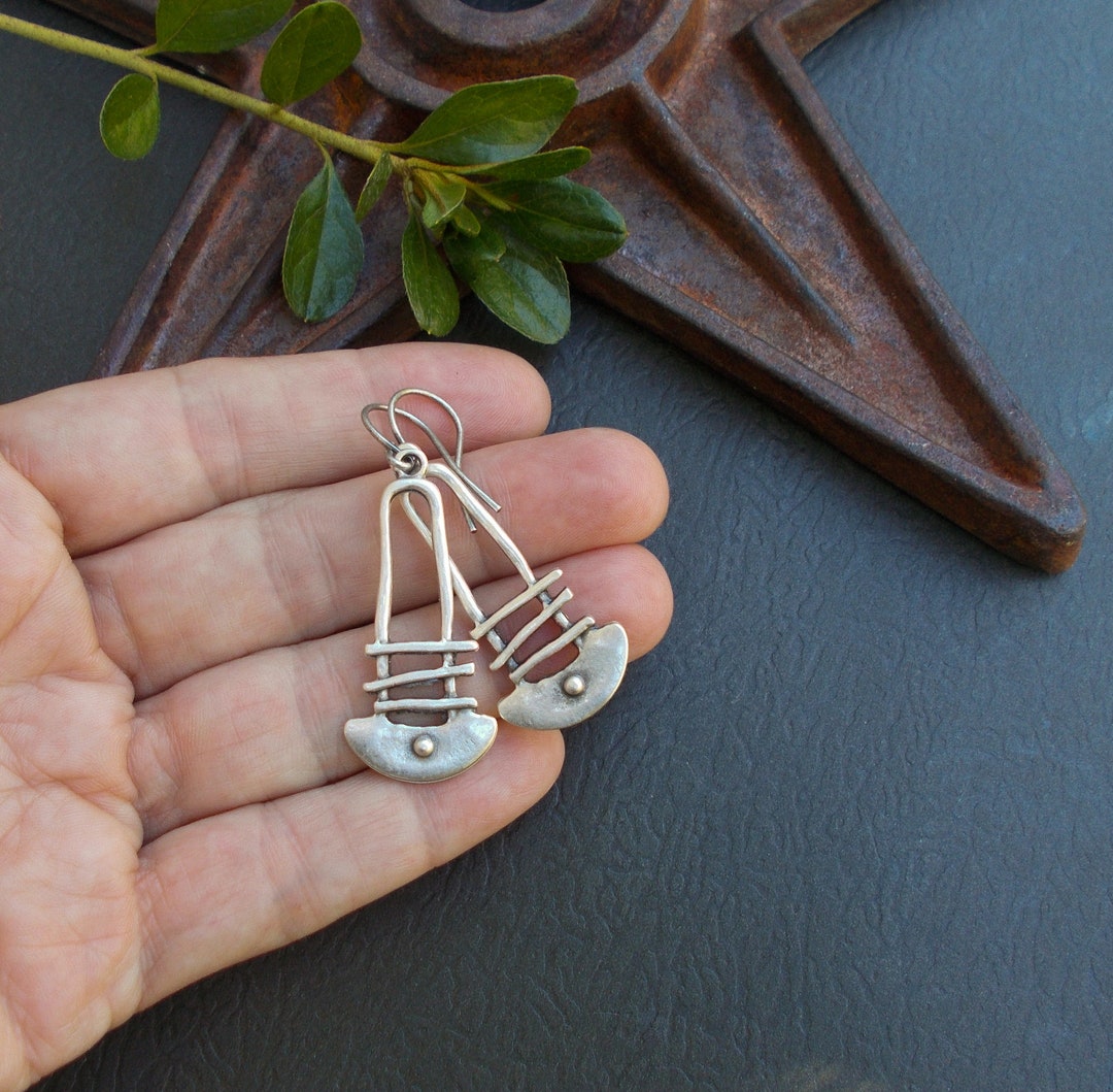 Geometric Silver Dangle Earrings: Modern Abstract Jewelry - Etsy