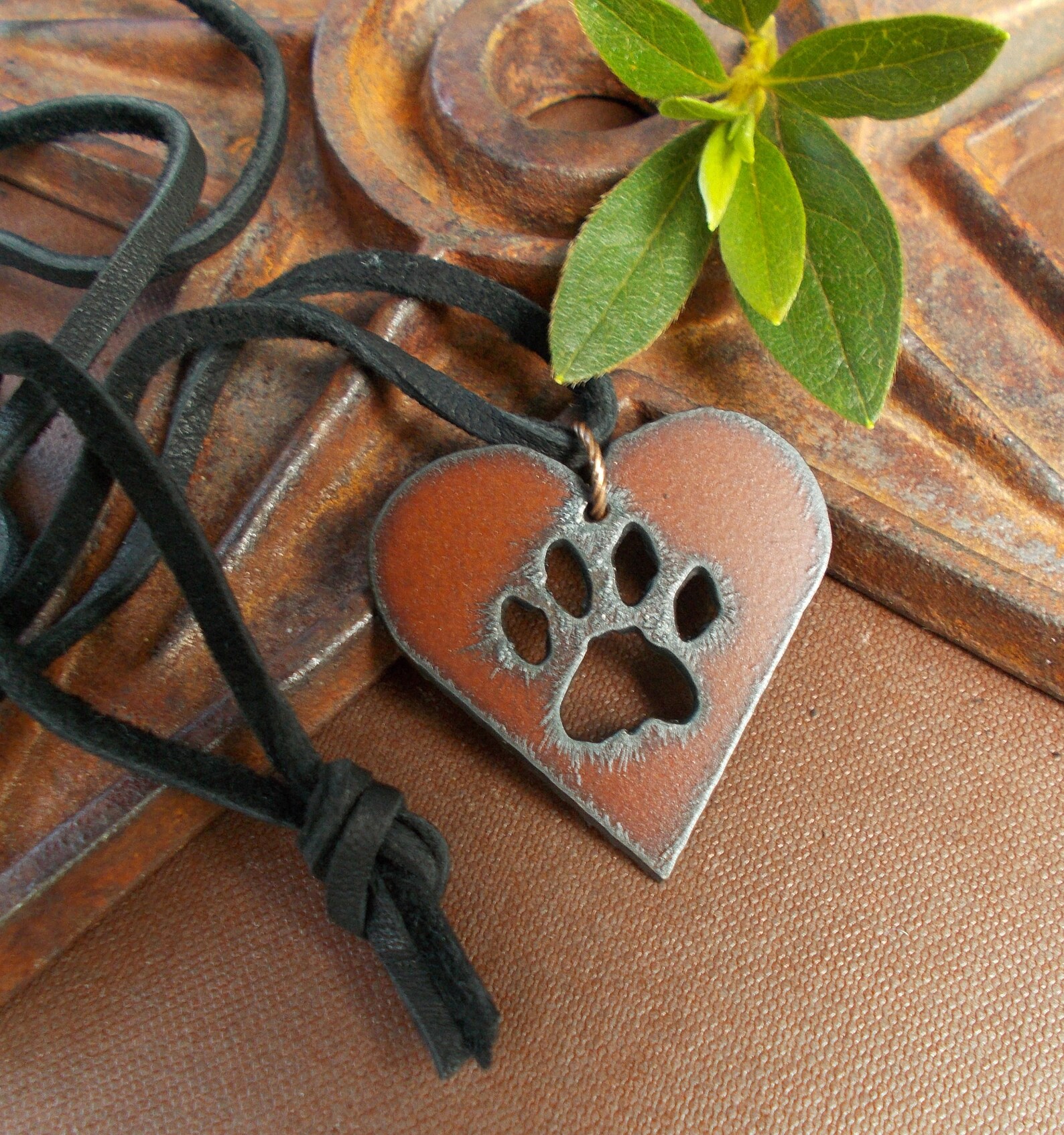 Dog Lover Necklace Large Copper Paw Print Heart Pendant on | Etsy