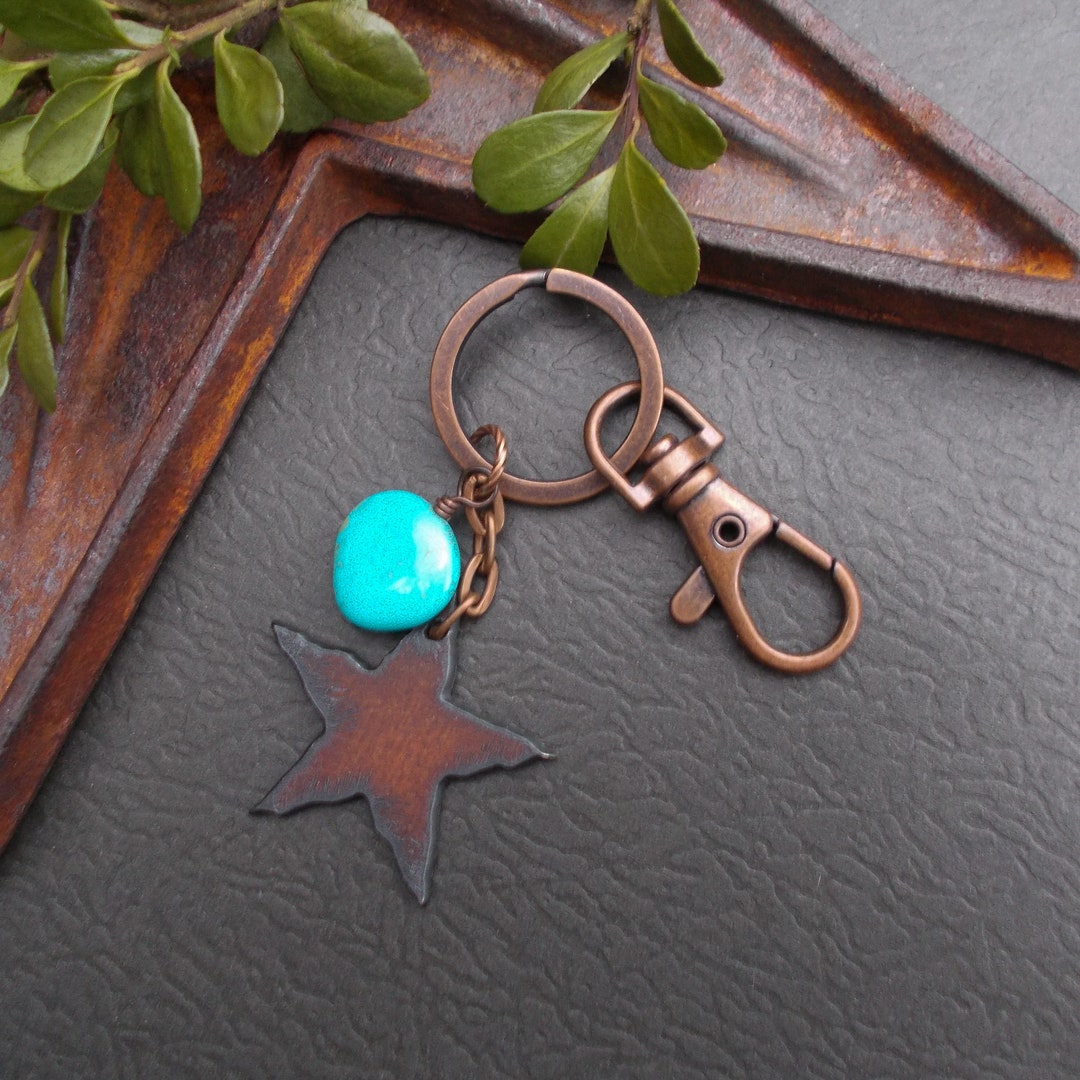 Rustic Star & Turquoise Keychain, Copper Southwestern Style Key Holder ...