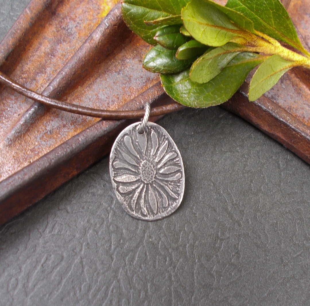 Rustic Flower Necklace, Antiqued Silver Hand Cast Pewter Pendant on ...