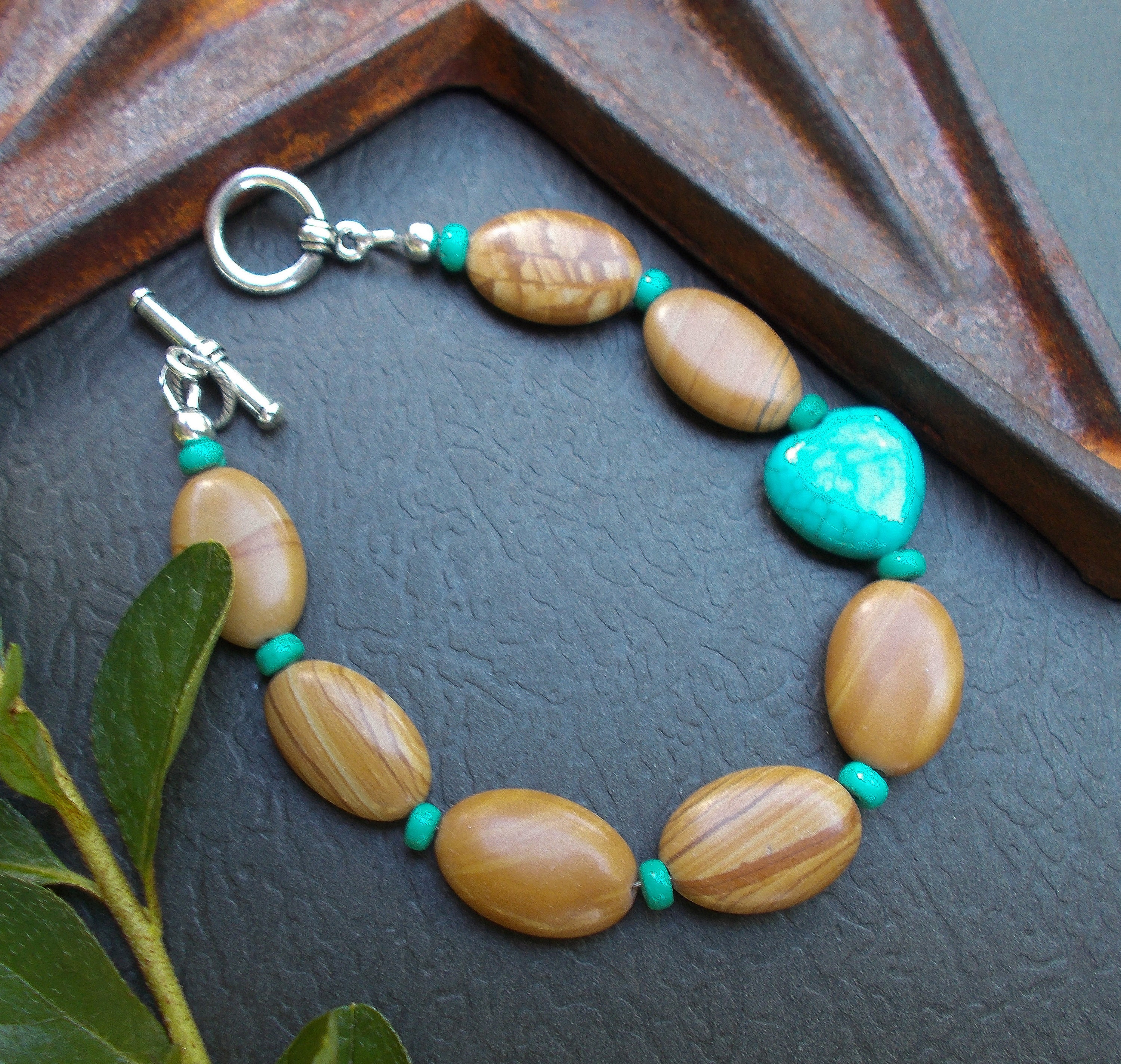 Turquoise & Tigerskin Jasper Stone Bracelet - Etsy