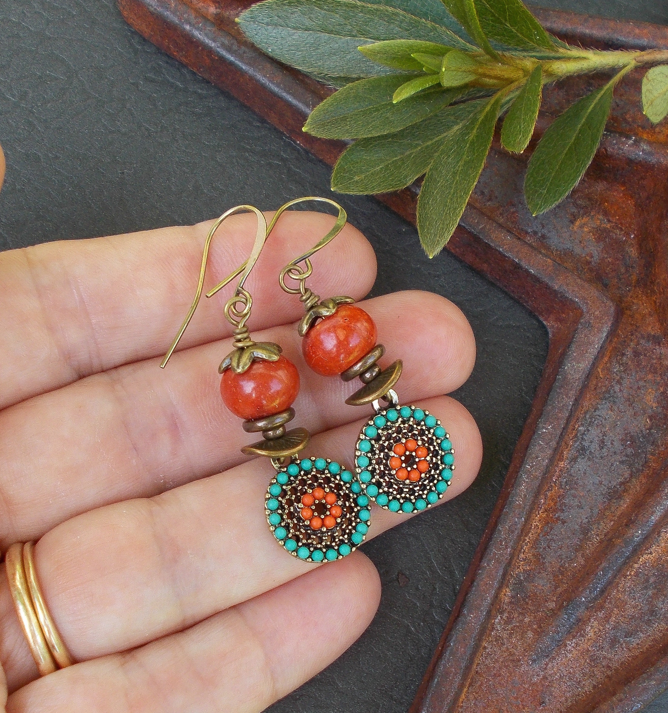 Unique Artisan Earrings Colorful Turquoise Beaded Charms With - Etsy