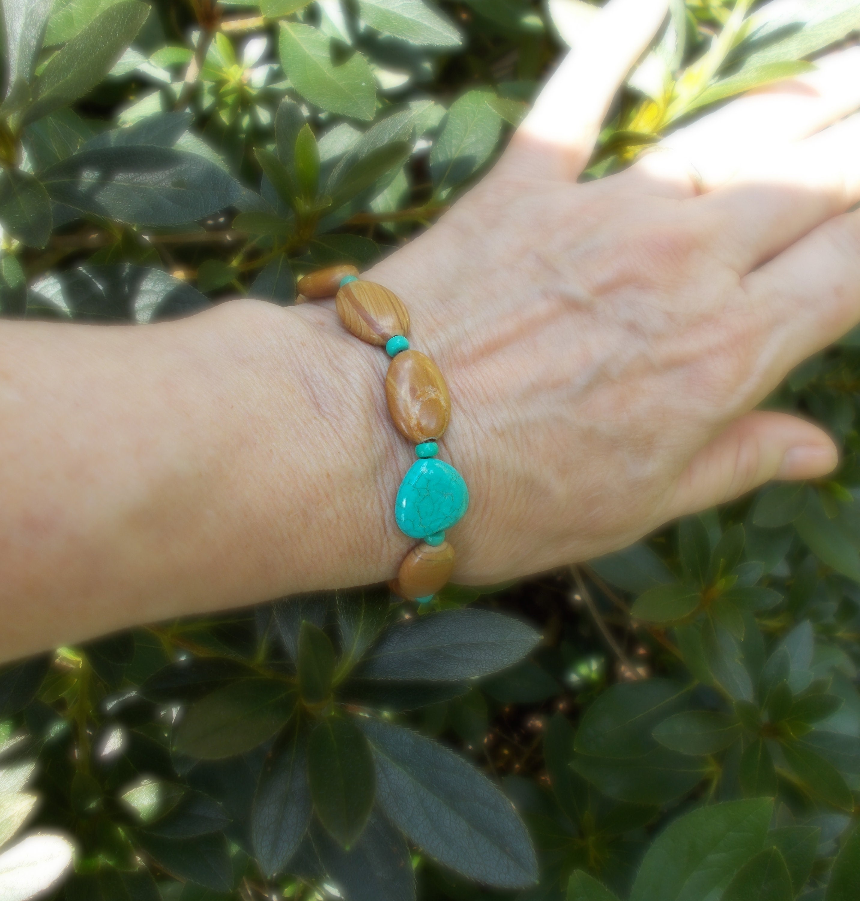 Turquoise & Tigerskin Jasper Stone Bracelet - Etsy