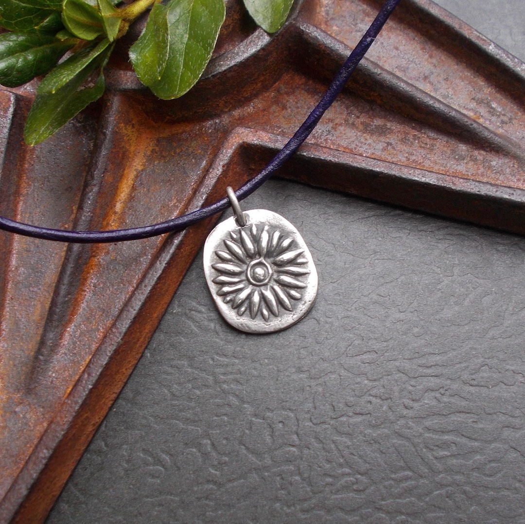 Rustic Flower Necklace, Antiqued Silver Hand Cast Pewter Pendant on ...