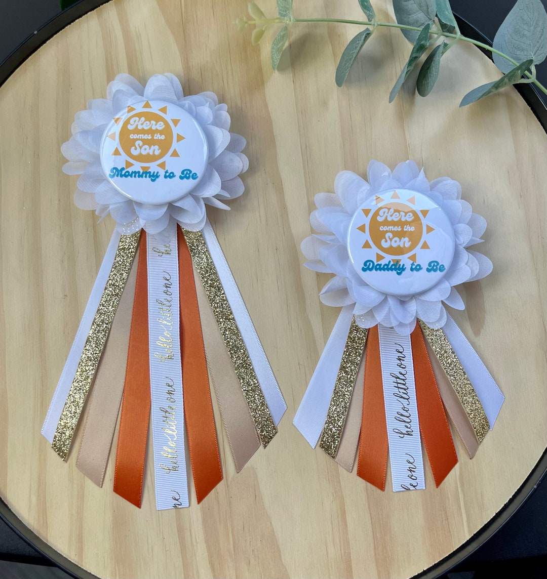 Here Comes the Son Baby Shower Pin Set, Here Comes the Son Corsage ...