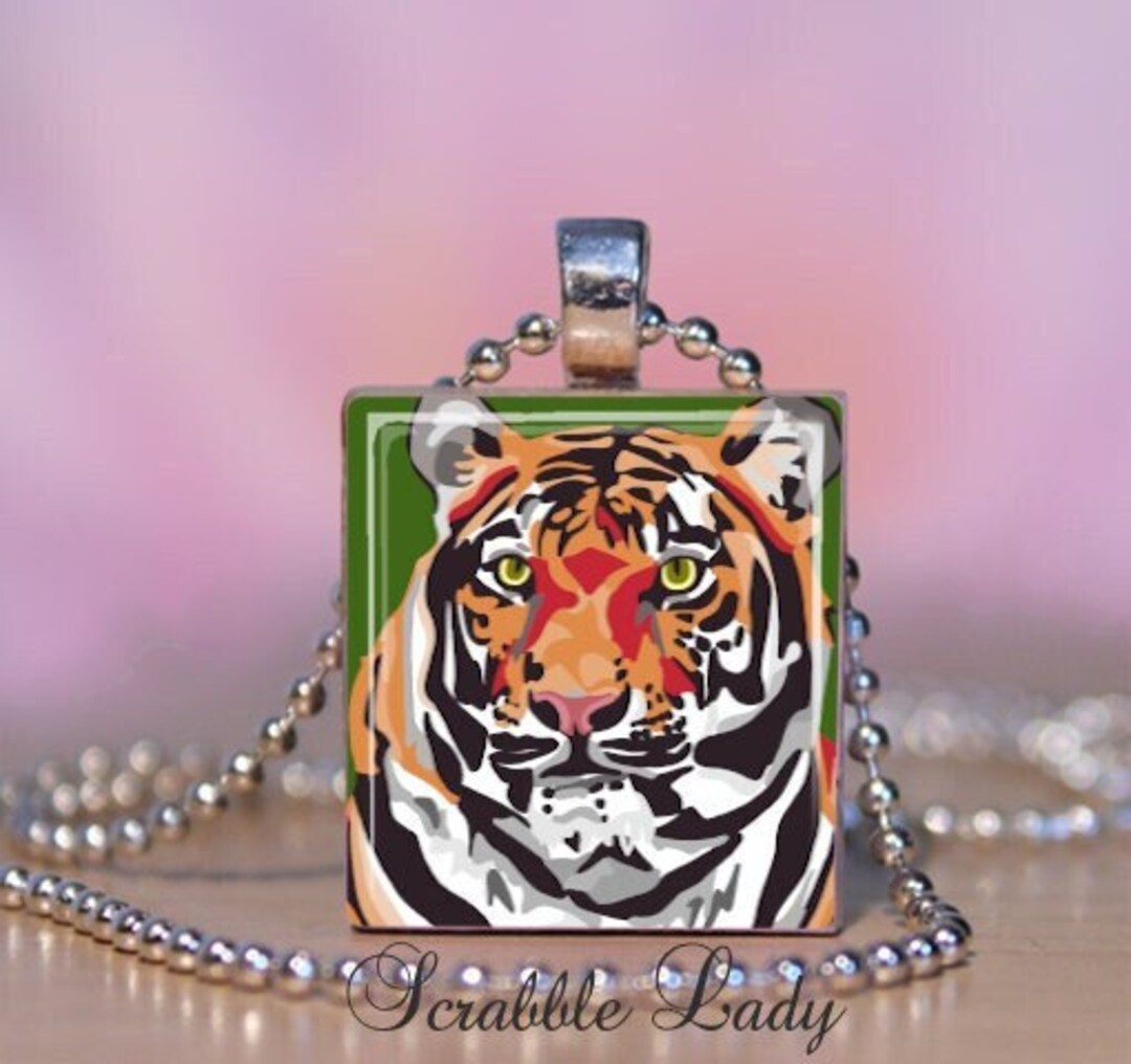 BENGAL TIGER Scrabble Necklace Pendant Necklace. Tiger Charm. Tiger Key ...
