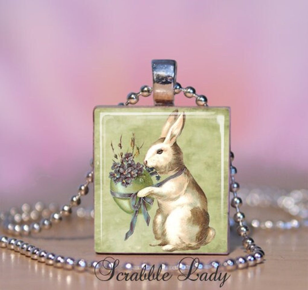 VINTAGE EASTER BUNNY Scrabble Necklace. Vintage Bunny Pendant. Vintage ...