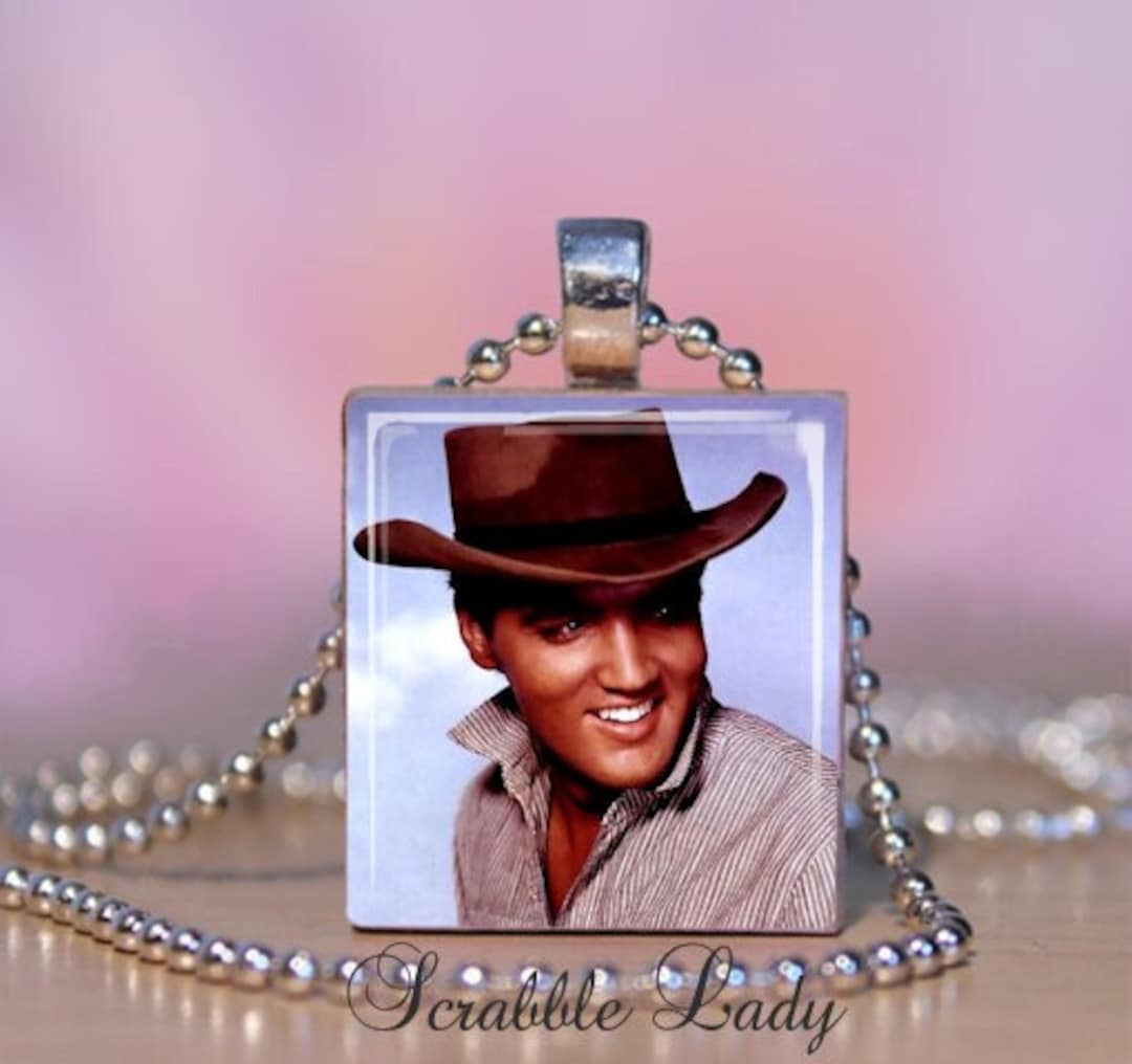 ELVIS PRESLEY Cowboy Scrabble Pendant Necklace. King of Rock and Roll ...