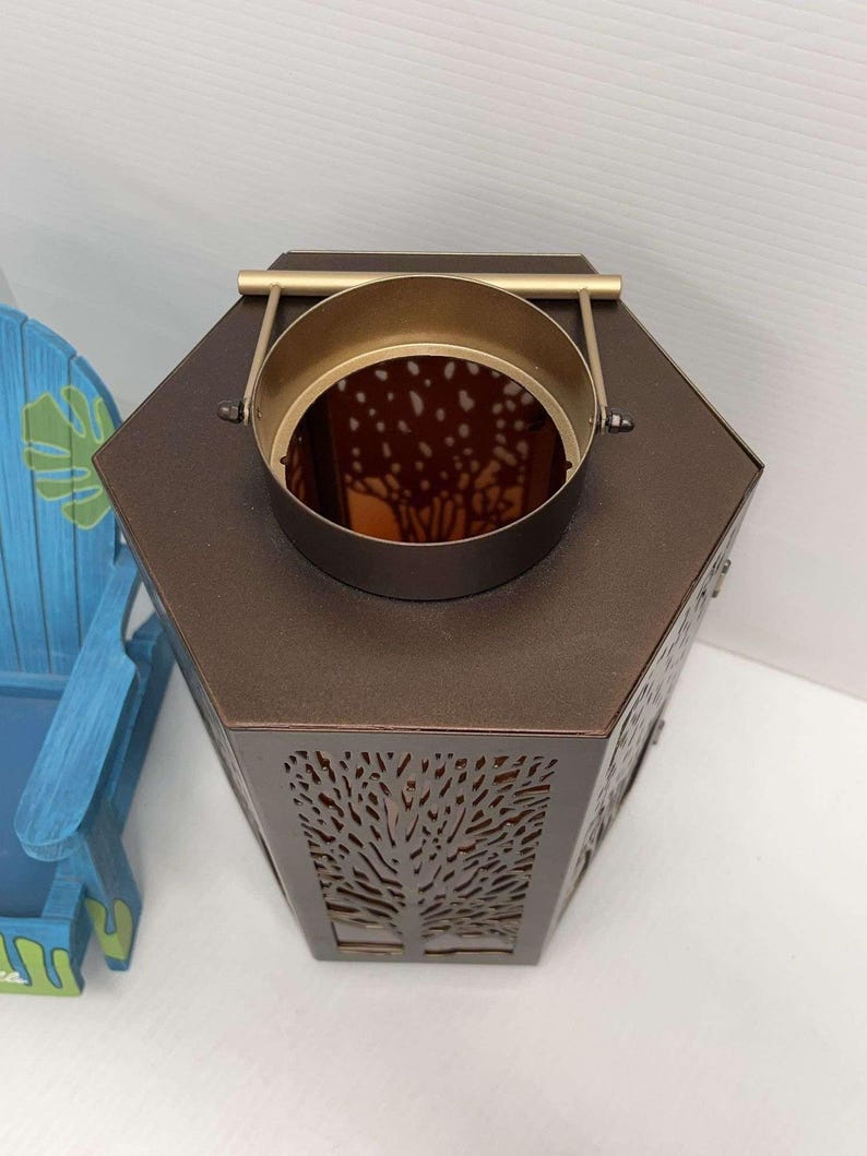 Yankee Candle 11" Amber Glow Silhouette TREES Lantern Ombre Glass ...