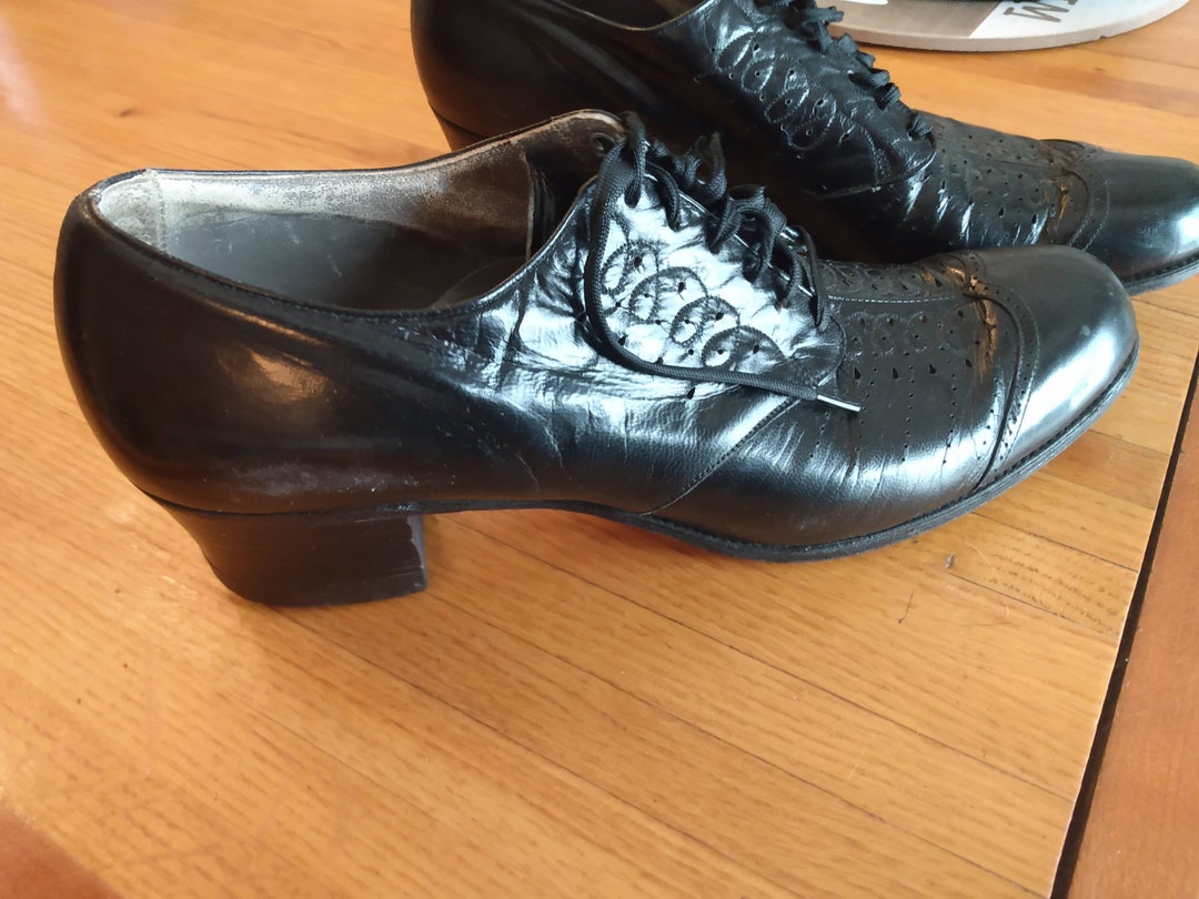 Antique Early 1900's Trim Tred Edwardian Black Leather Lace up Shoes ...