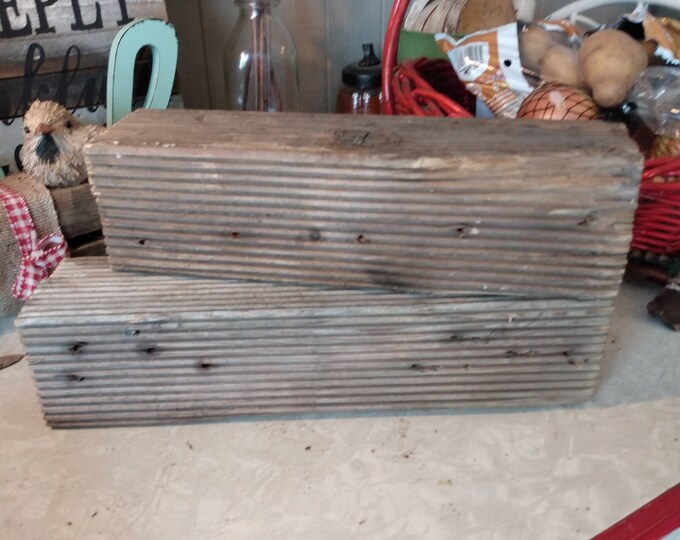 2 Old Wood Block Pieces With Grooves Farmhouse Display Rustic Decor ...