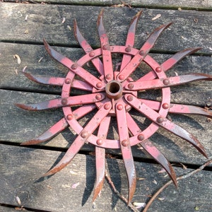 Antique Industrial Farm Rotary Hoe Blade Tiller Wheel Steampunk Iron ...