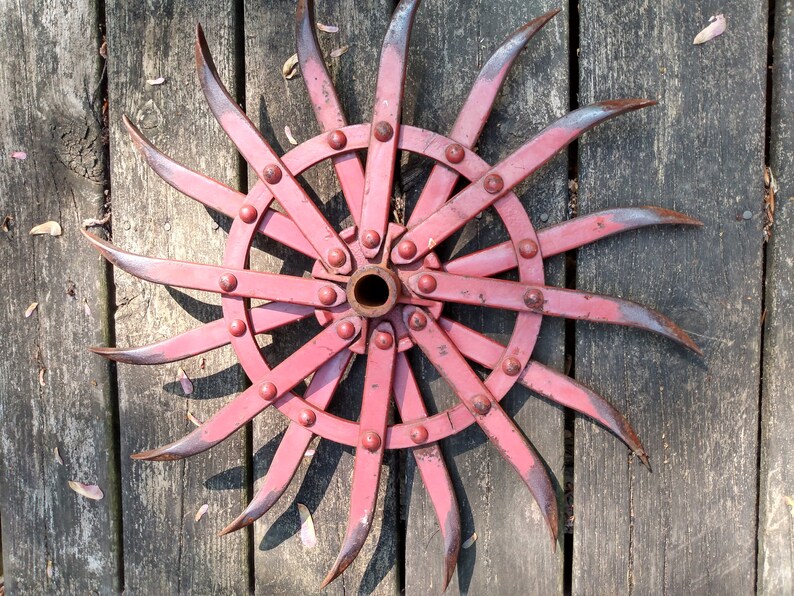 Antique Industrial Farm Rotary Hoe Blade Tiller Wheel Steampunk Iron ...