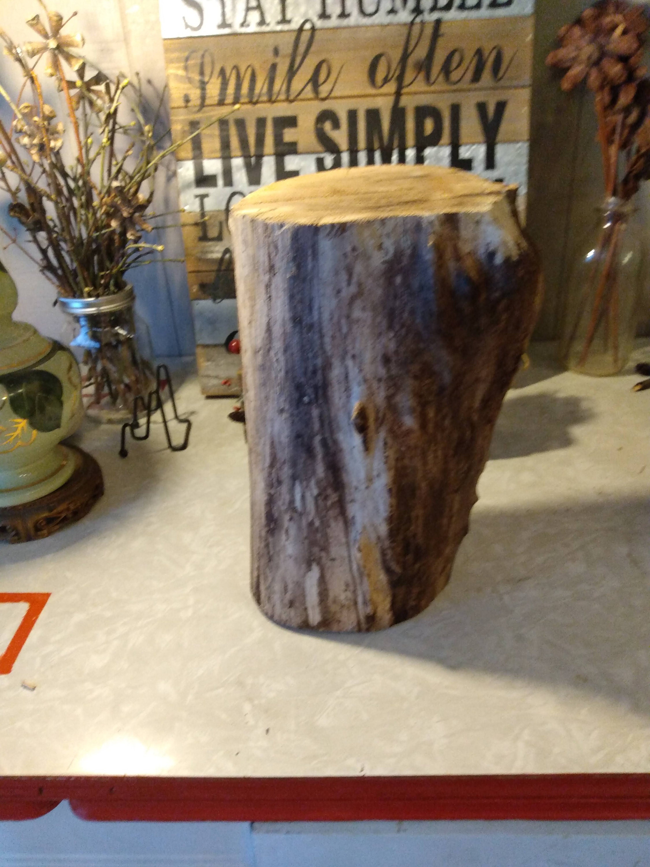 Natural Rustic Wood Stump Log Primitive Decor Cabin Garden Accent Dog ...