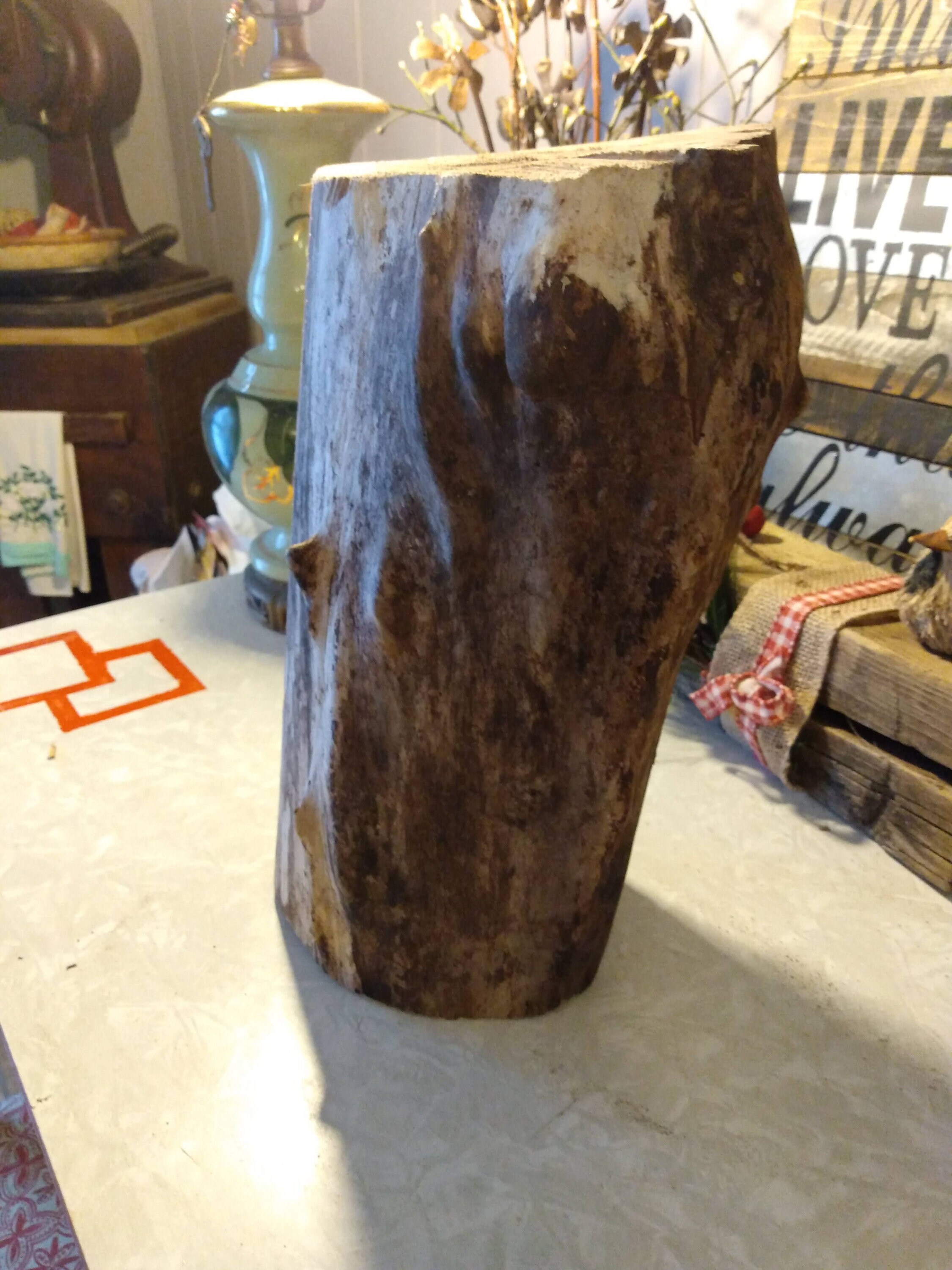 Natural Rustic Wood Stump Log Primitive Decor Cabin Garden Accent Dog ...