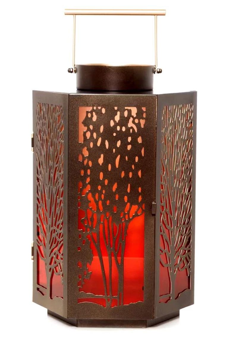 Yankee Candle 11" Amber Glow Silhouette TREES Lantern Ombre Glass ...