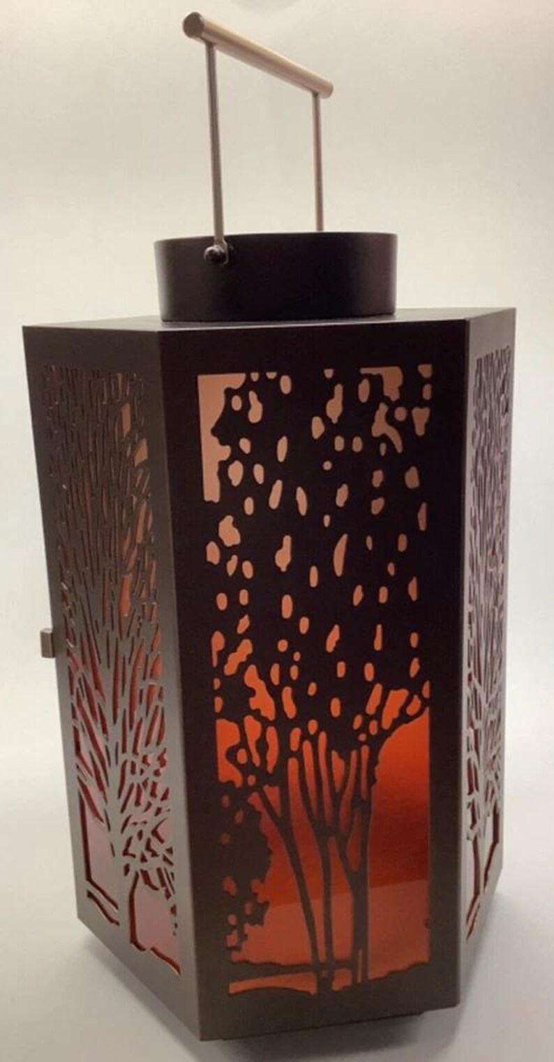 Yankee Candle 11" Amber Glow Silhouette TREES Lantern Ombre Glass ...