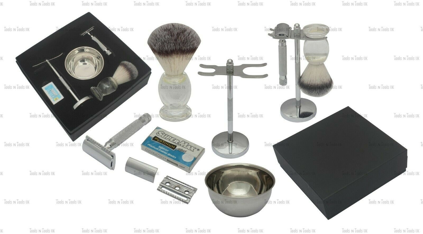 Silver Steel Shaving Set Double Edge Razor Hair Brush Stand | Etsy