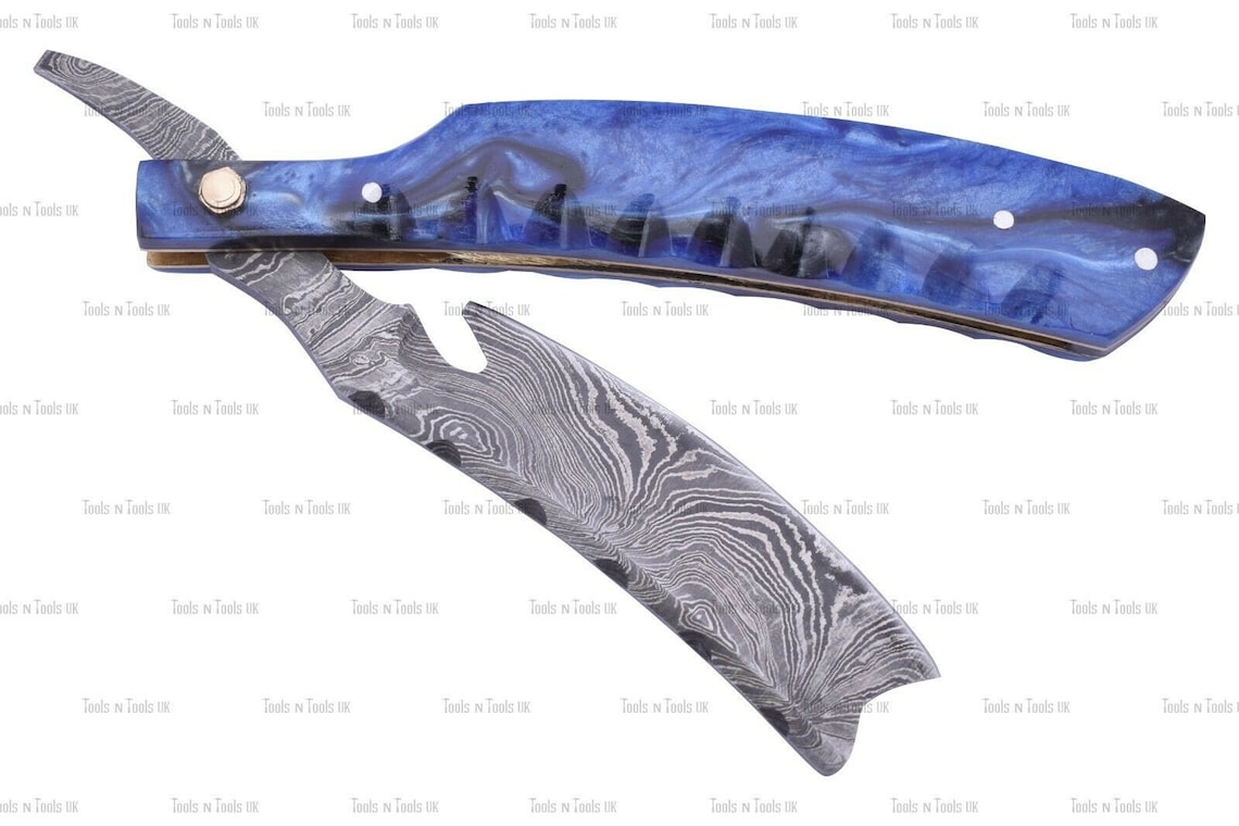Dam-010 Damascus Steel Straight Razor Cut Throat Dark Blue - Etsy