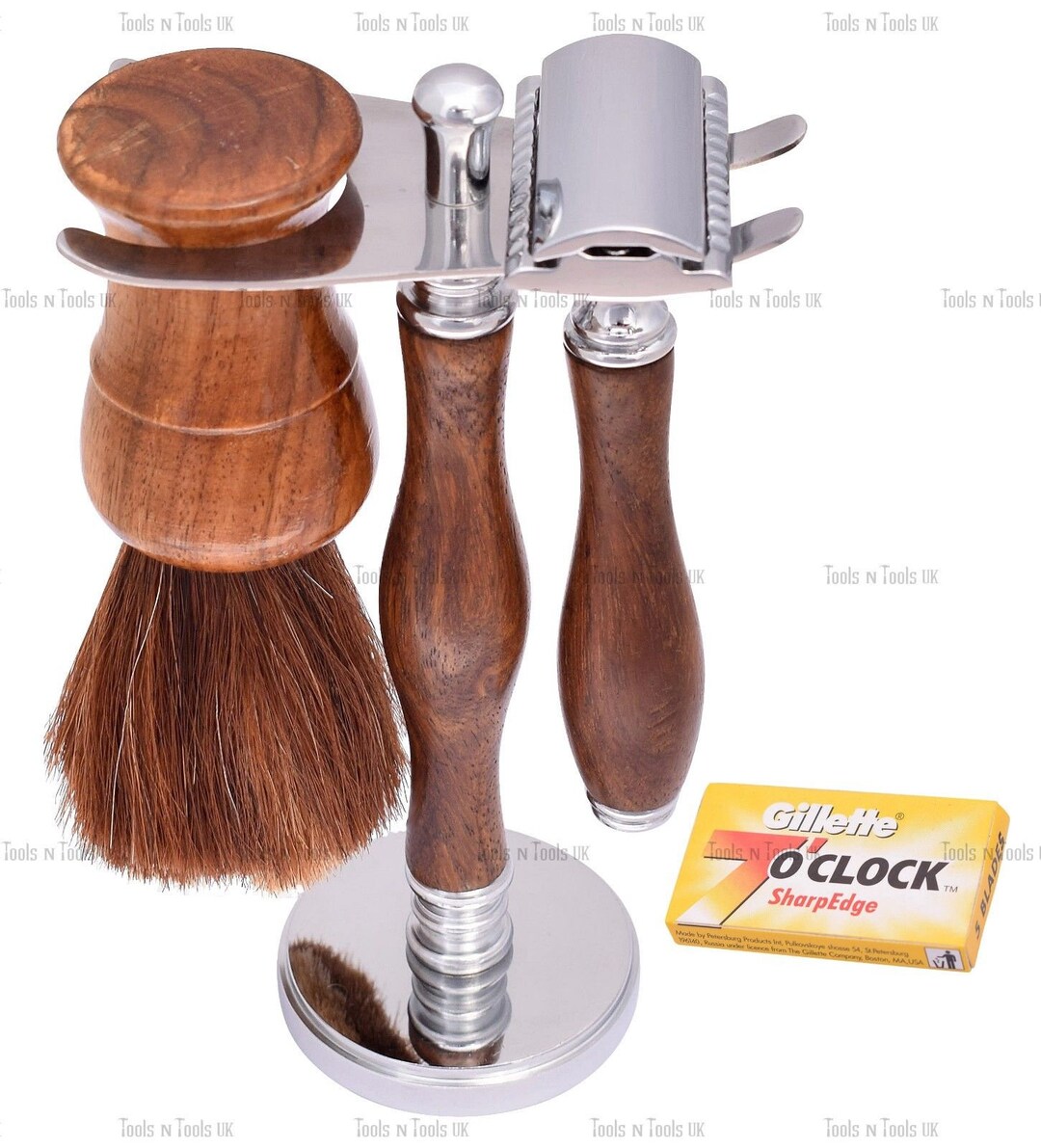 Dark Wood Safety Razor Set Men Shaving Kit Horse Hair Brush Dual Head ...