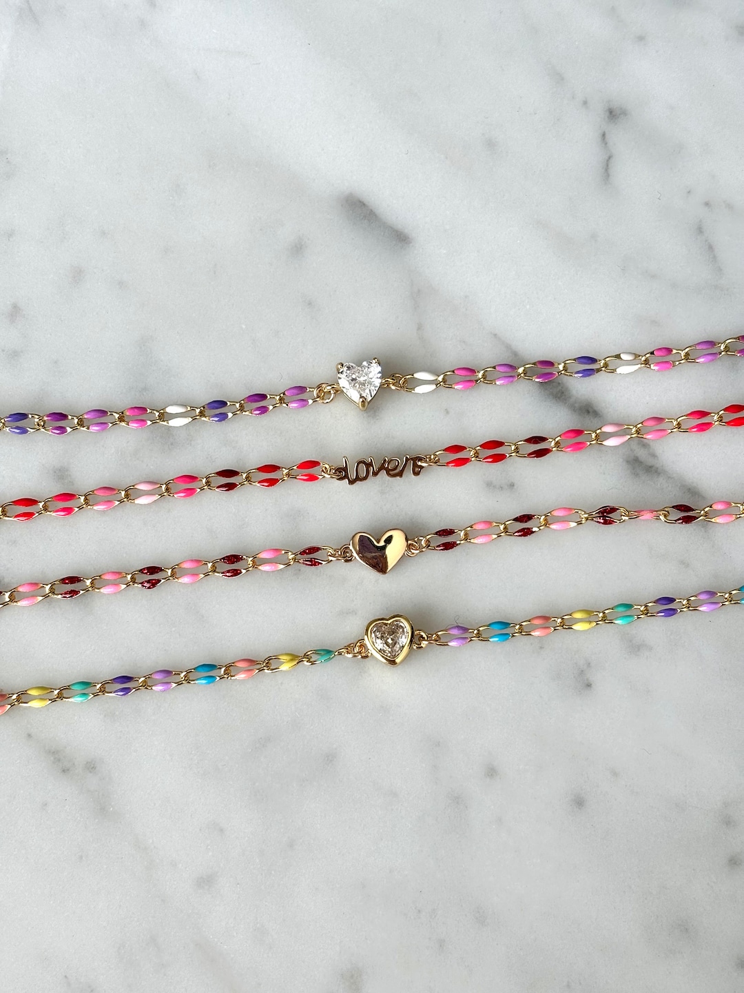 Colorful Spring Enamel Bracelets, BFF Bracelets, Dainty Stacking ...