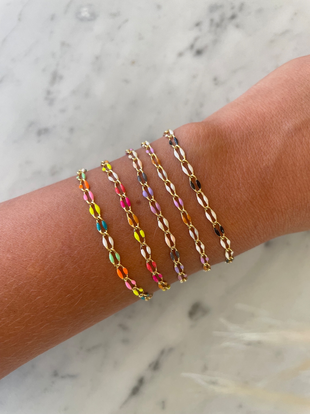 Multi Colored Enamel Bracelets, BFF Bracelets, Dainty Stacking ...