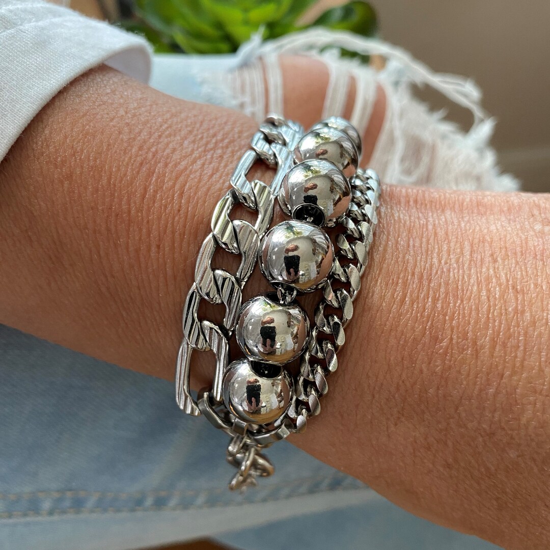 Chunky Ball Chain Multi Strands Stainless Steel Bracelet for Women ...