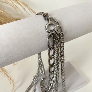 Multi Layer Silver Necklace for Women in Stainless Steel With Multiple ...