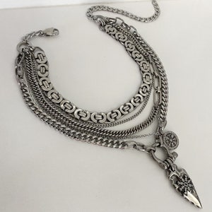 Chunky Multi Layer Silver Necklace for Women in Stainless Steel With ...