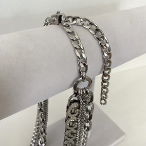 Chunky Multi Layer Silver Necklace for Women in Stainless Steel With ...