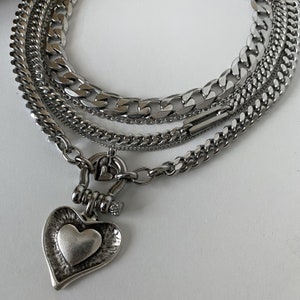 Chunky Multi Layer Silver Necklace for Women in Stainless Steel With ...