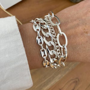 Chunky Multi Layer Silver Bracelet With Heart Charm for Women - Bold ...