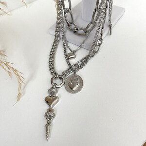 Multi Layer Silver Necklace for Women in Stainless Steel With Multiple ...