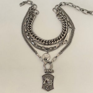 Chunky Multi Layer Silver Necklace for Women in Stainless Steel With ...