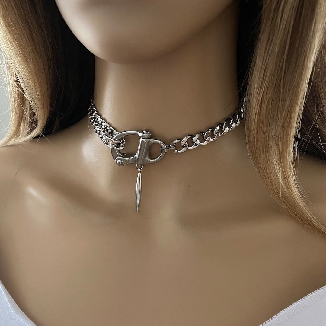 Bold Choker Necklace With Pin Clasp in Stainless Steel Unisexe Hinged ...