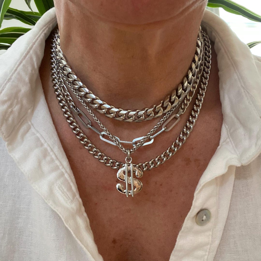 Dollar Sign Multistrands Stainless Steel Necklace for Women - Multi ...