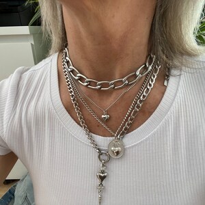 Multi Layer Silver Necklace for Women in Stainless Steel With Multiple ...
