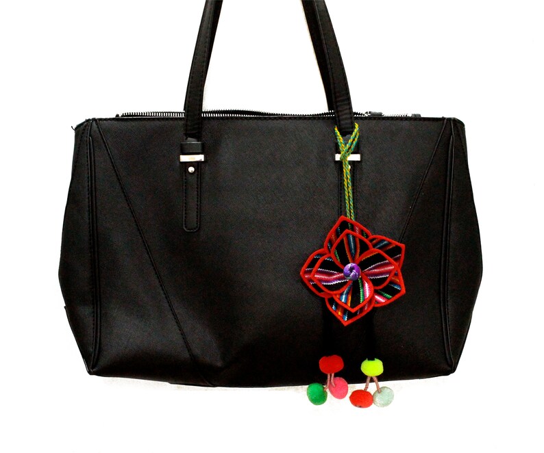 PERUVIAN Fabric Flower Pom Pom Keychain Pom Pom Bag Charm - Etsy