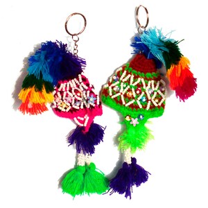 PERUVIAN CHULLO Keychain. Pom Pom Chullo Charm Accessory. Ethnic Boho ...