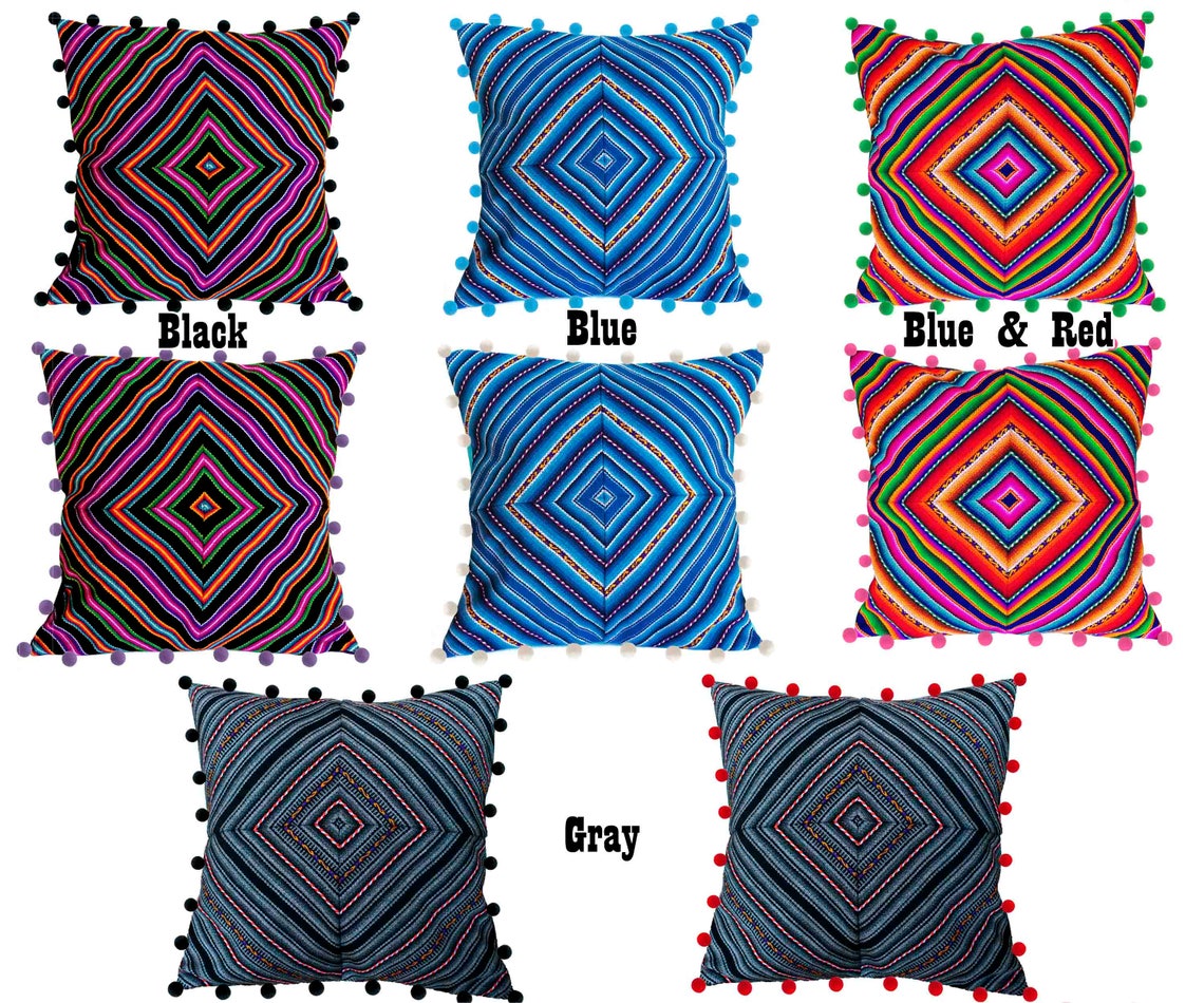 PERUVIAN Pom Pom OUTDOOR CUSHION Cover Throw Pillow | Etsy