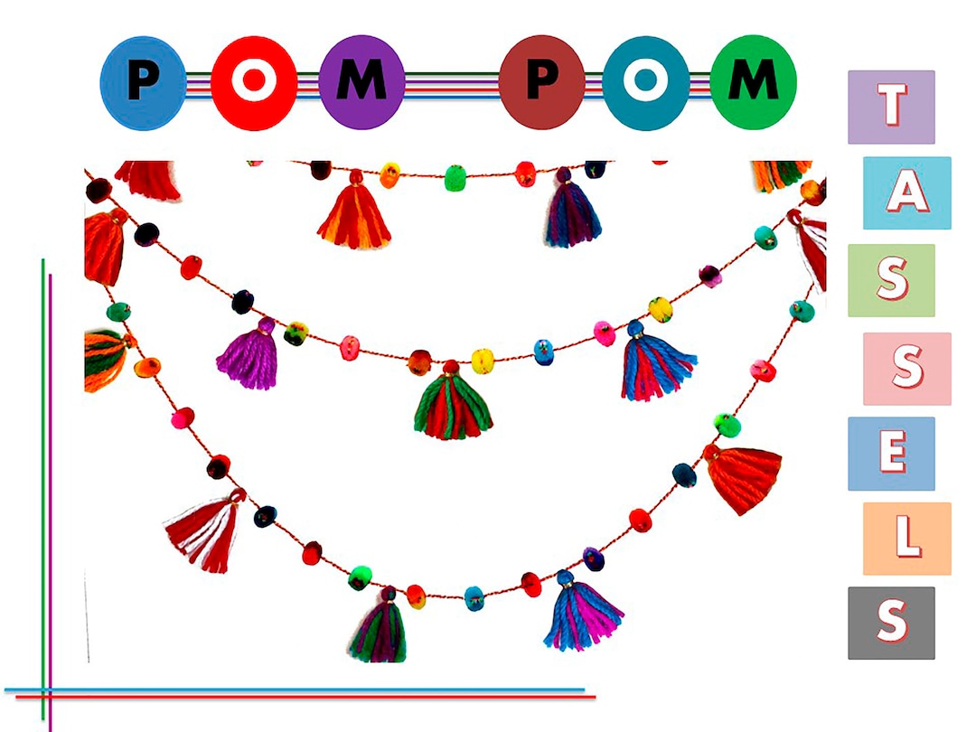 PERUVIAN Pom Pom Tassels Garland, Ethnic Garland, Pom Pom Banner, Multi ...