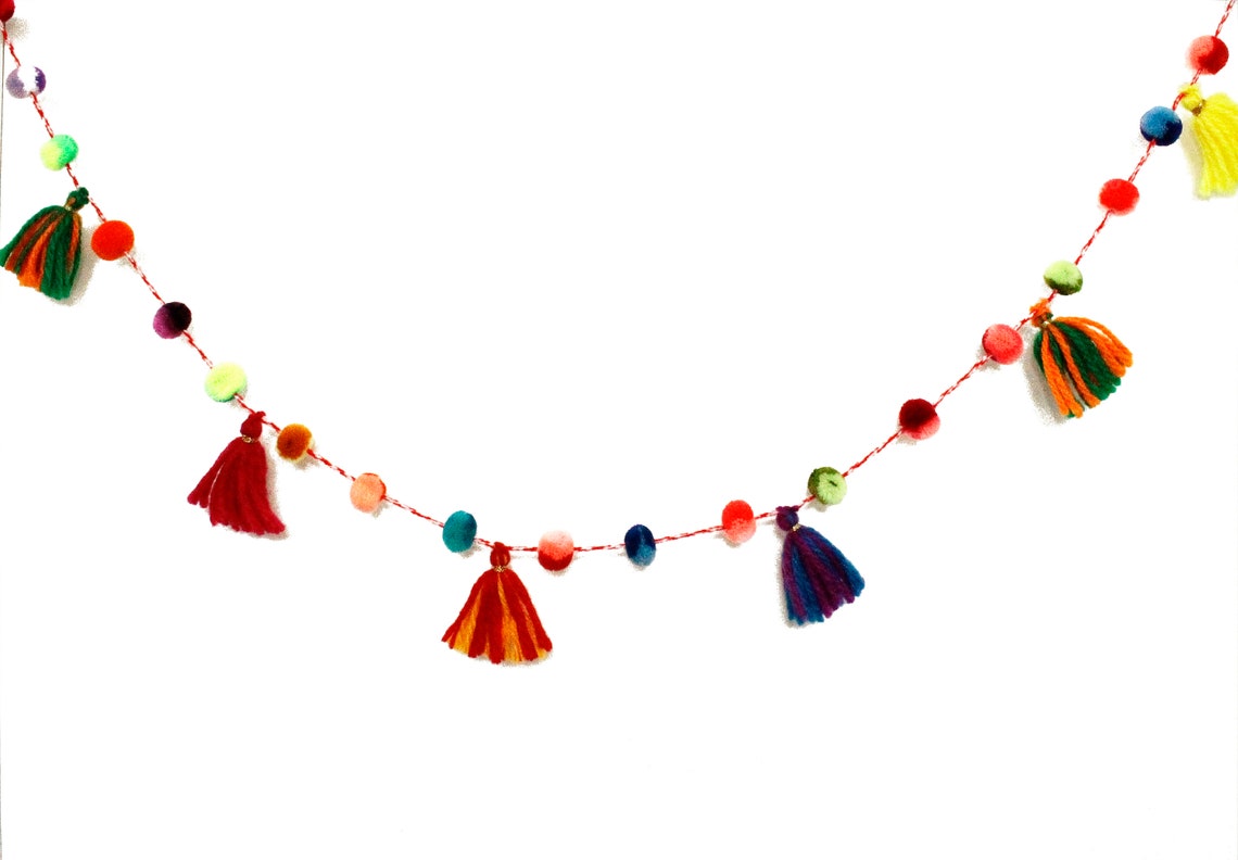 PERUVIAN Pom Pom Tassels Garland, Ethnic Garland, Pom Pom Banner, Multi ...