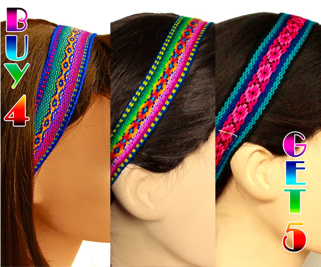 BLUE Peruvian Fabric Headband, Peruvian Blue Trim, Multicolor, Woven ...