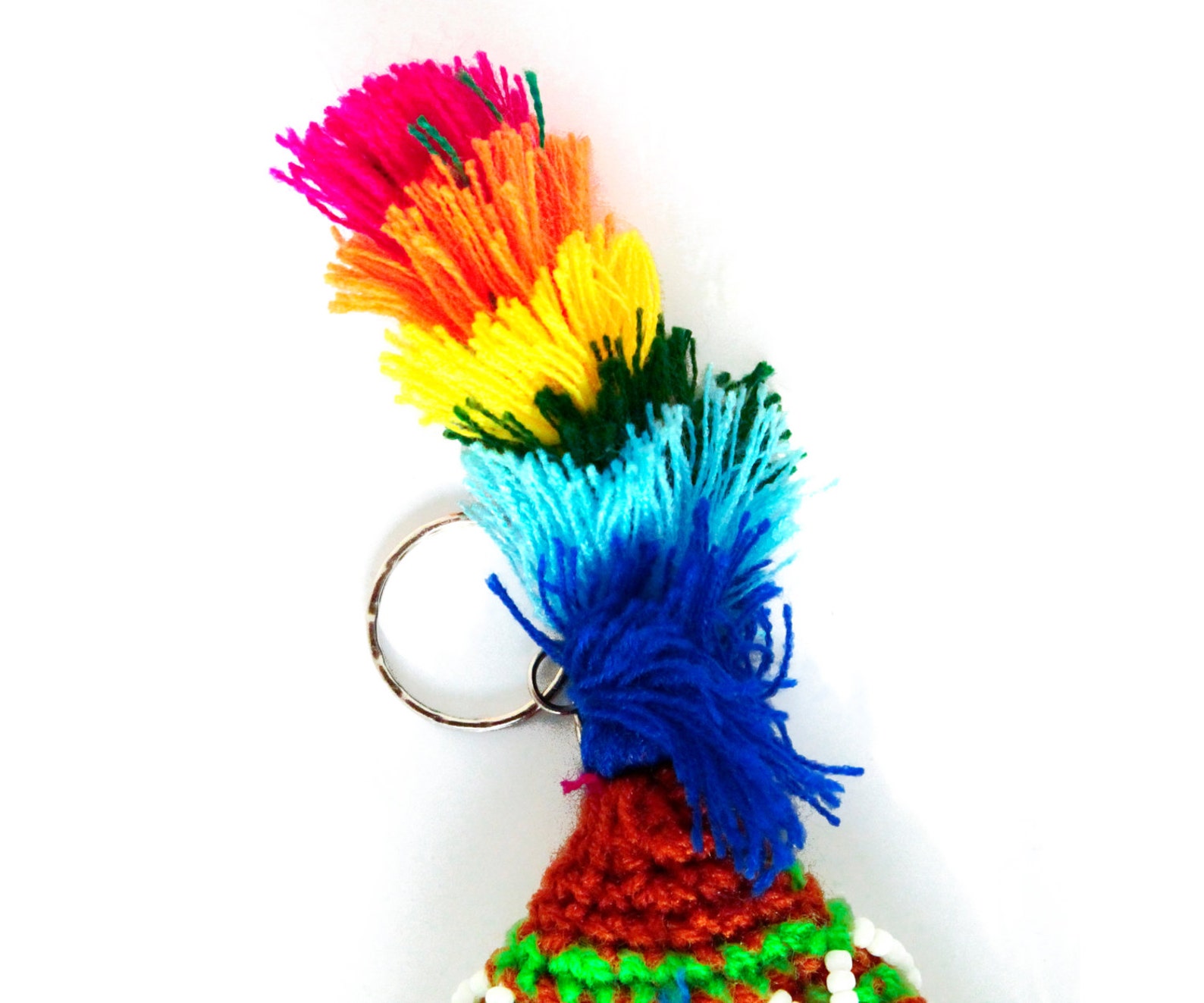 PERUVIAN CHULLO keychain. Pom pom chullo charm accessory. | Etsy