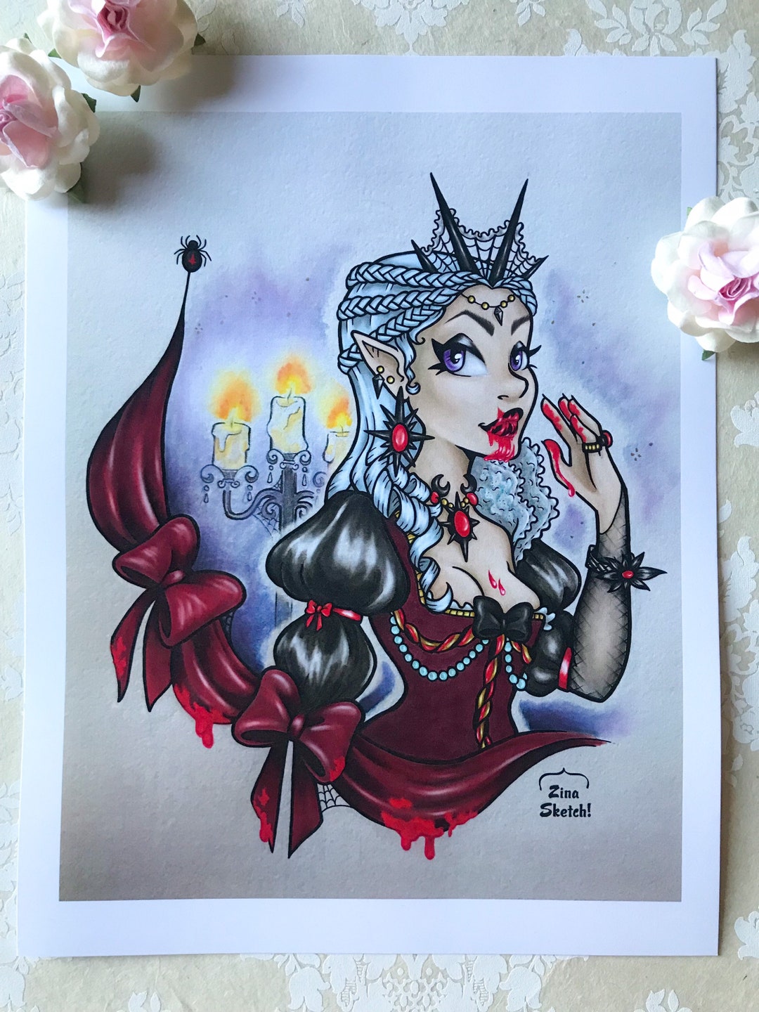 Blood Countess Bathory Art Print, Vampire Art, Dracula Art, Goth Art ...