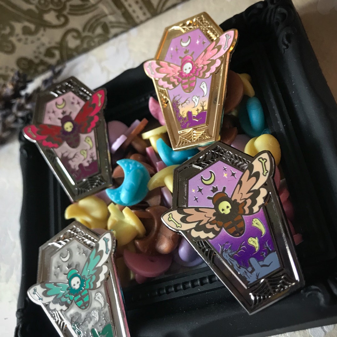 Graveyard Shift Pins, Moth Pins, Coffin Pins, Death Moth Pins, Pastel ...