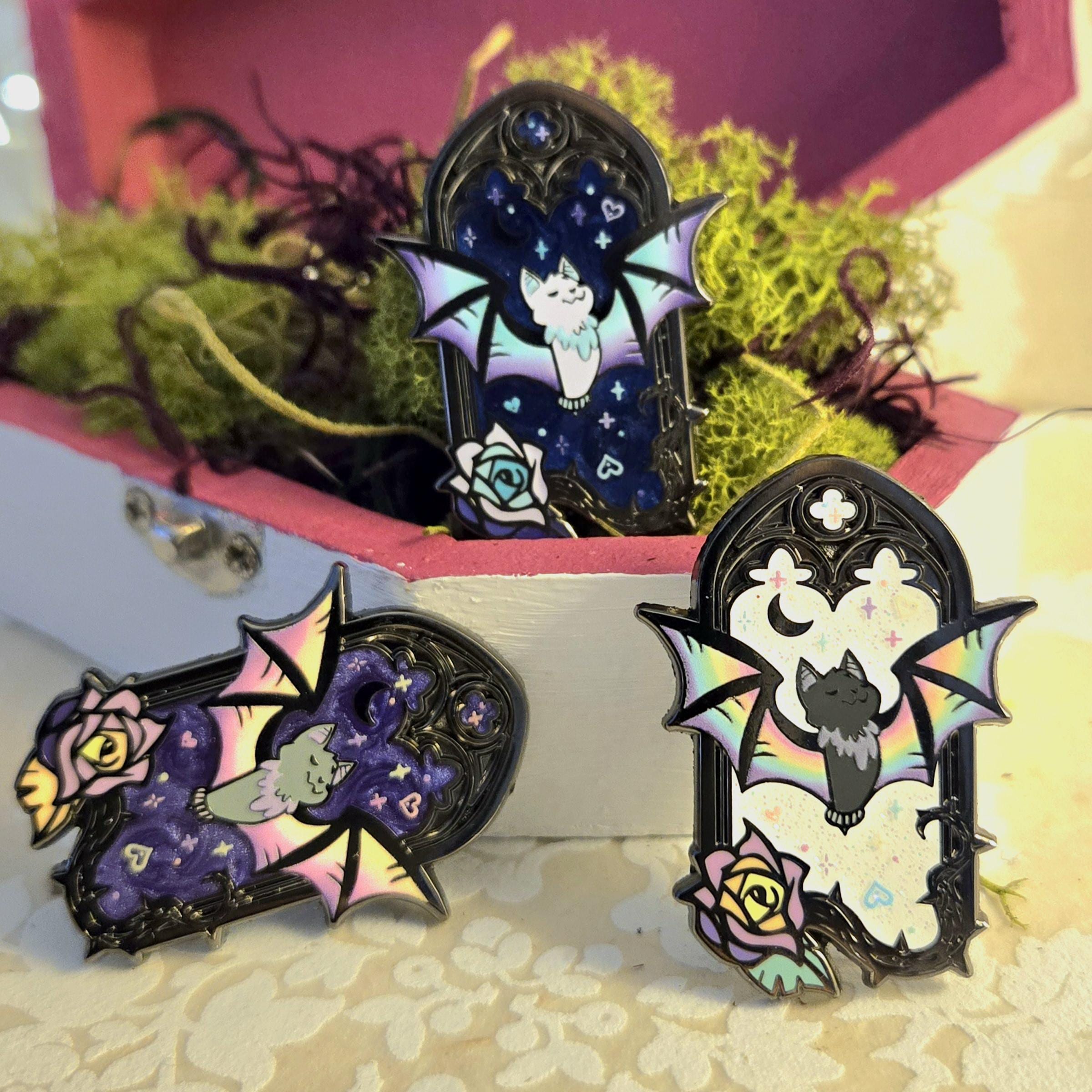Gothic Nights Enamel Pins 2024 Edition, Bat Pins, Bat Enamel Pins ...