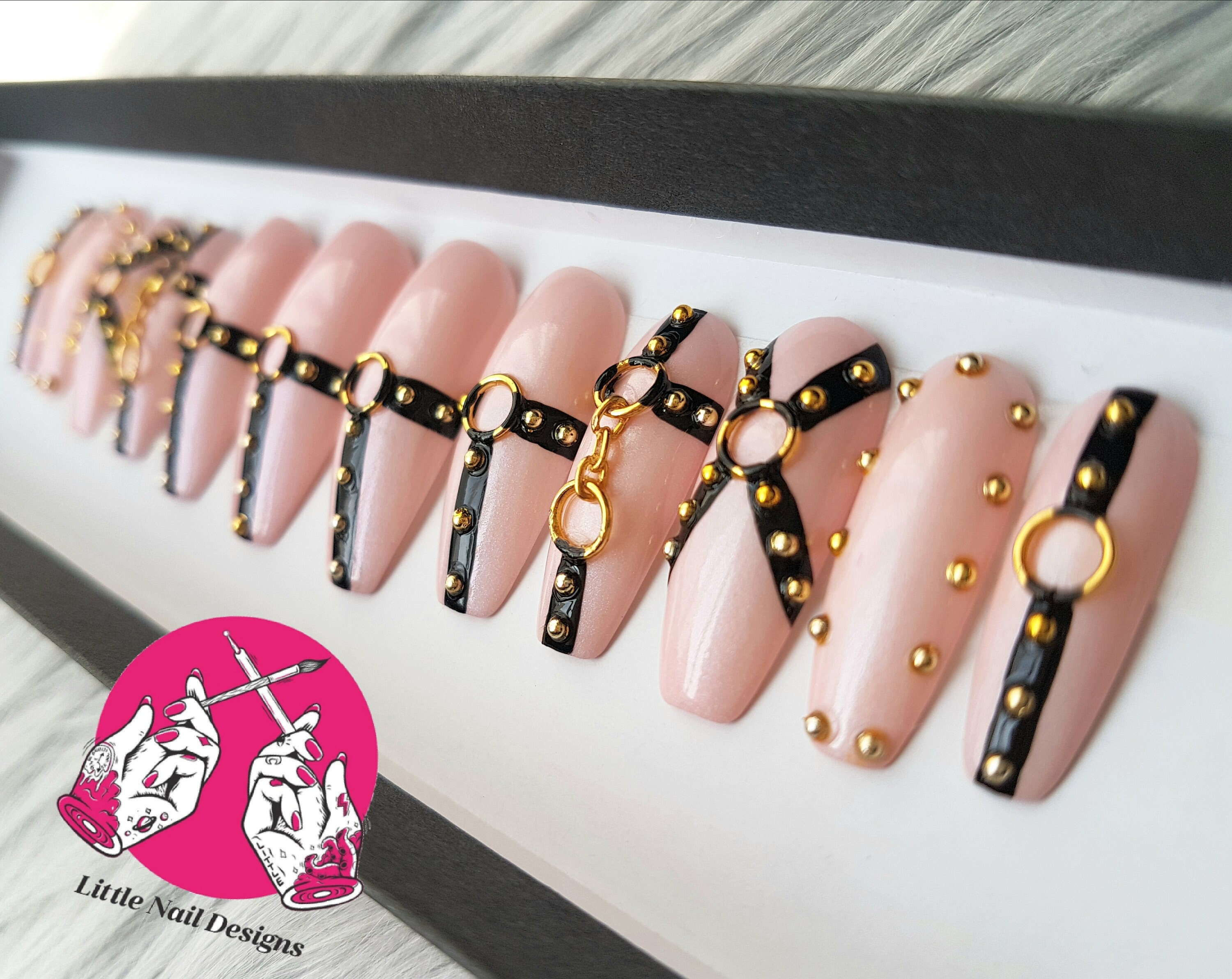 Harness and Studs Pink Hand Painted False Nails Little Nail - Etsy UK