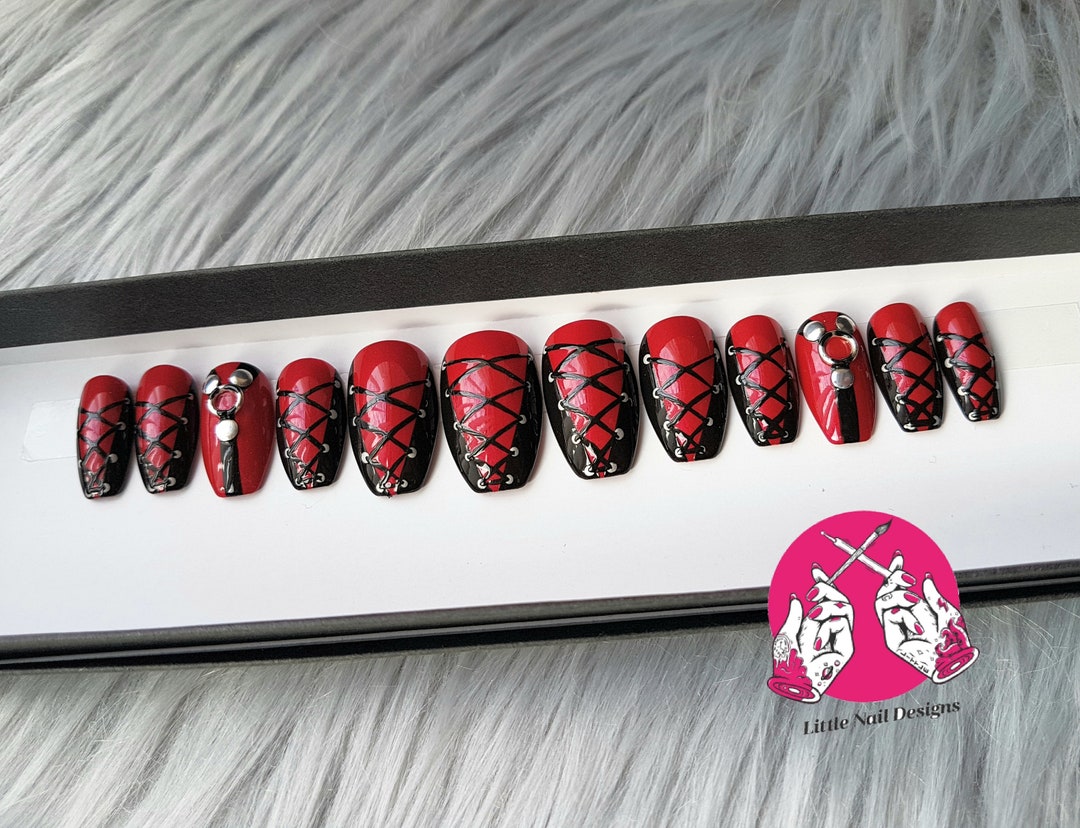 Corset | Burlesque | BDSM | Gothic False Nails | Little Nail Designs - Etsy